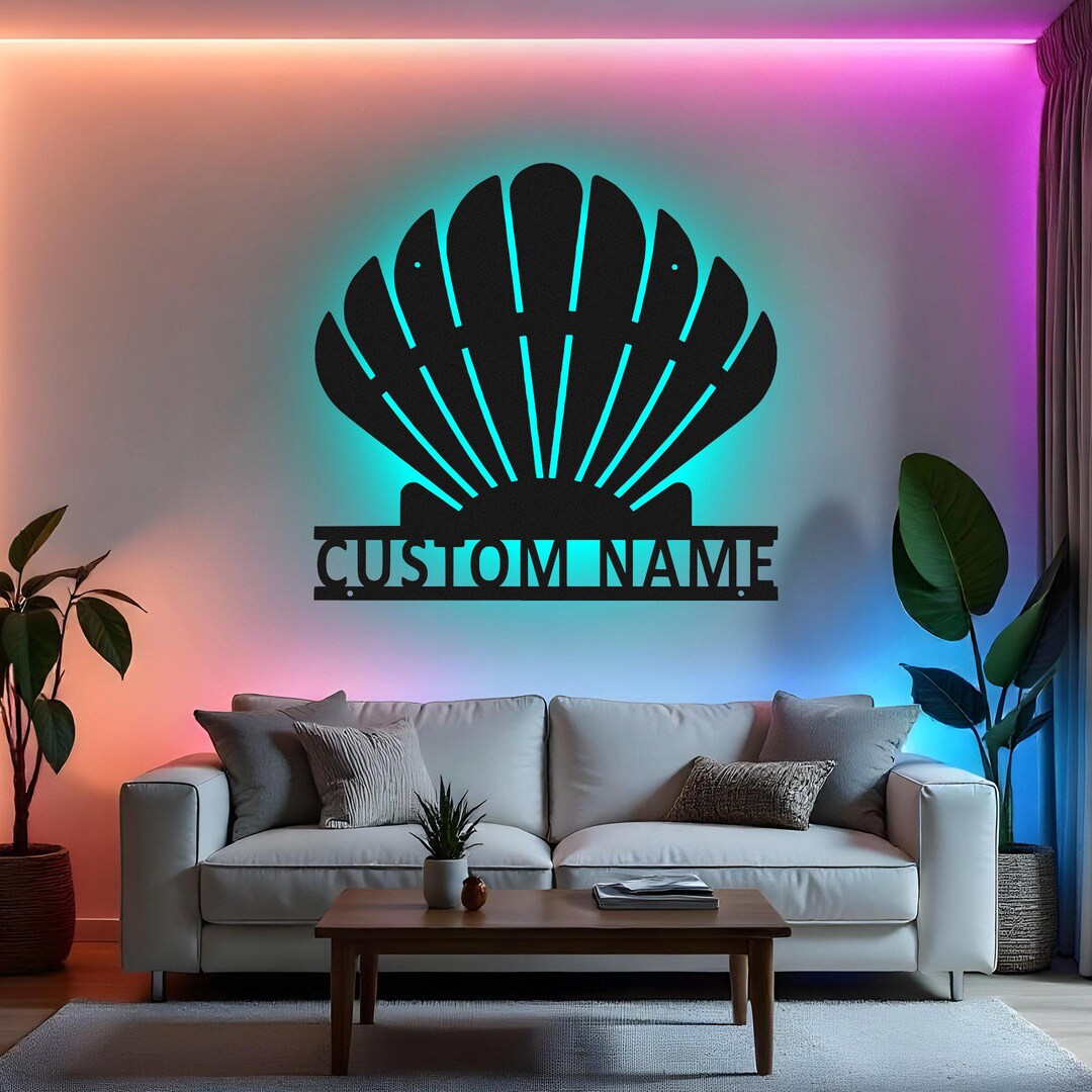 Custom Seashell Sign LED Metal Wall Art, Personalized Seahorse Beach ...