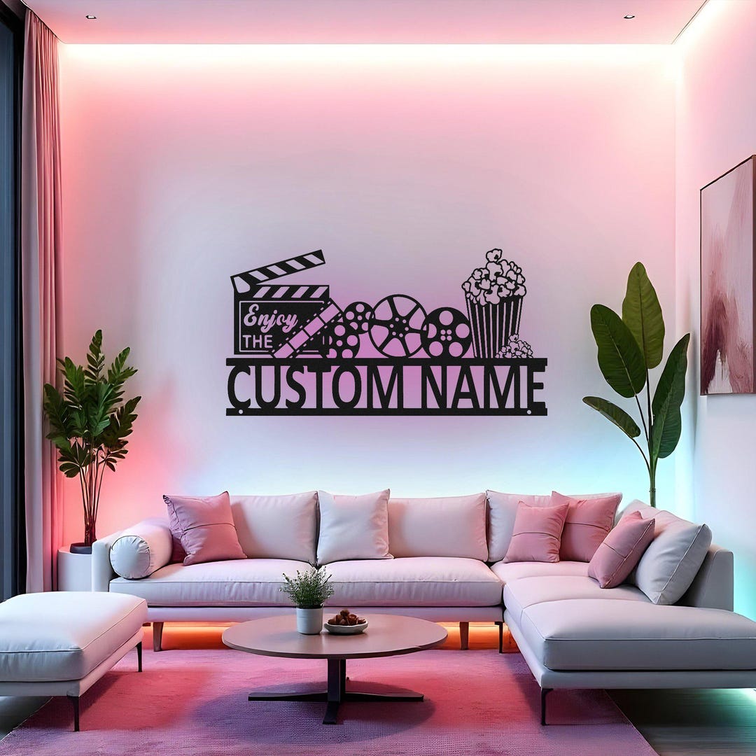 Custom Home Theater Sign LED Metal Wall Art, Personalized Movie Room ...