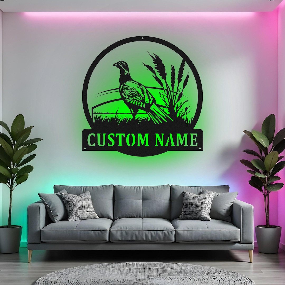 Custom Pheasant Sign LED Metal Wall Art, Personalized Bird Hunter Gift ...