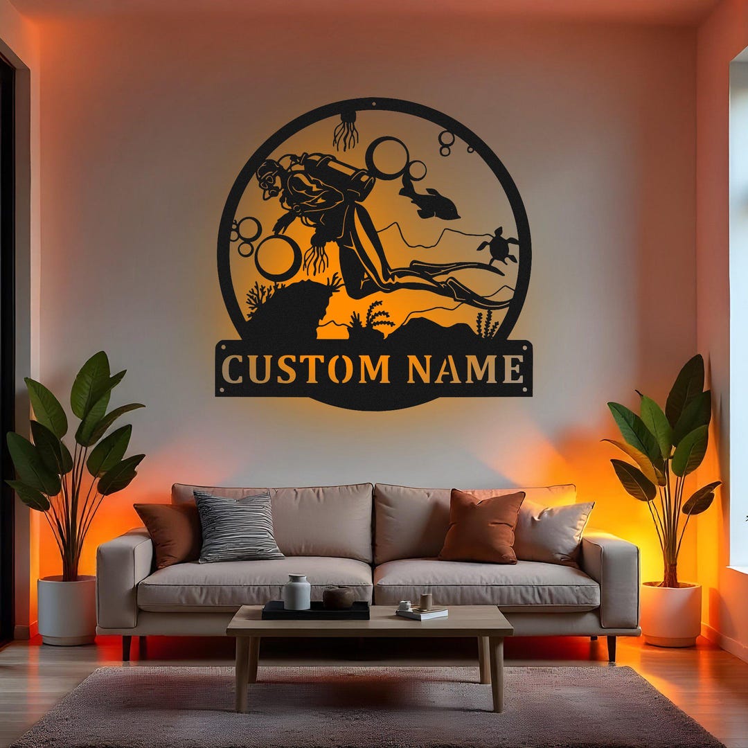 Custom Scuba Diver Sign LED Metal Wall Art, Personalized Diving Decor ...