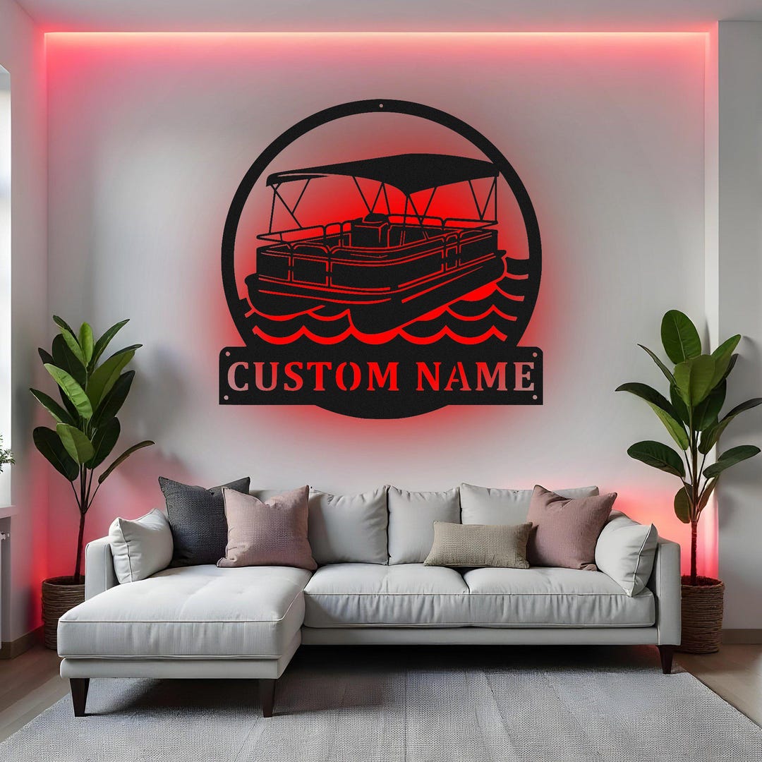 Custom Pontoon Boat Sign LED Metal Wall Art, Personalized Boat Decor ...