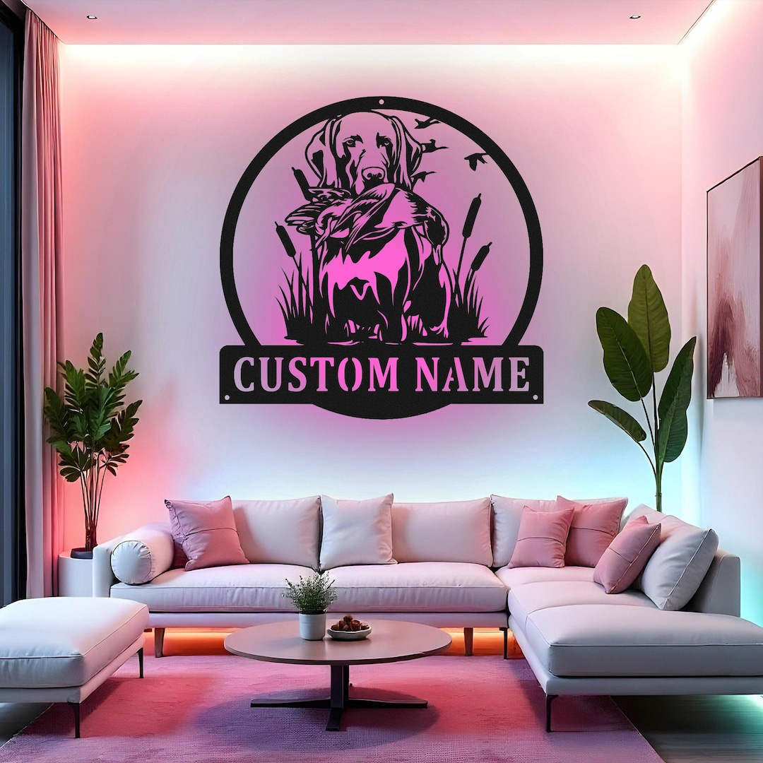 Custom Hunting Dog Sign LED Metal Wall Art, Personalized Hunter Gift ...
