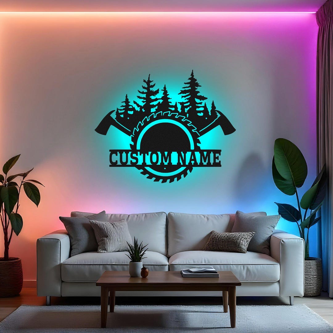 Custom Lumberjack Sign LED Metal Wall Art, Personalized Forest Axe ...