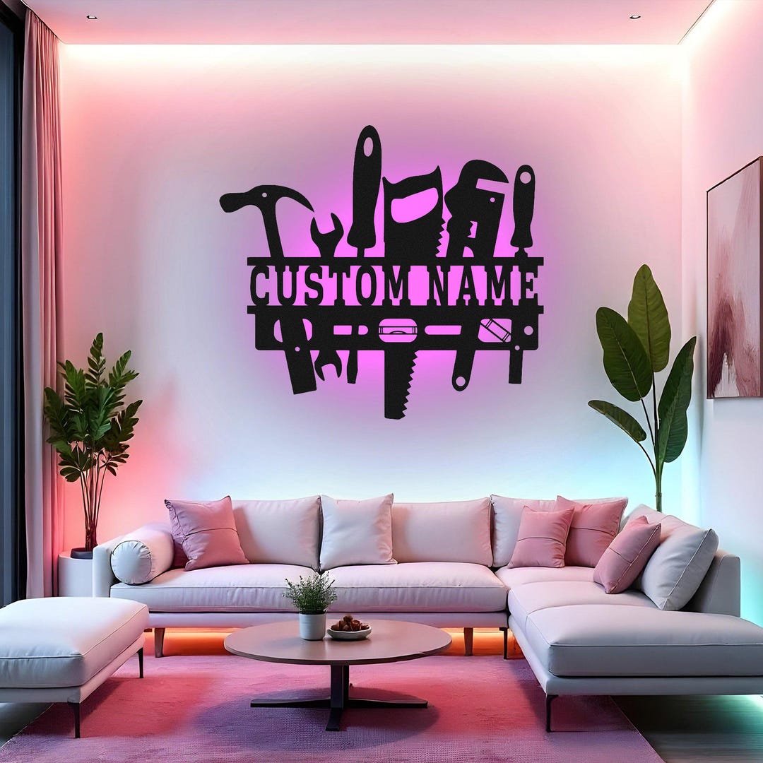Custom Handyman Sign LED Metal Wall Art, Personalized Workshop Decor ...