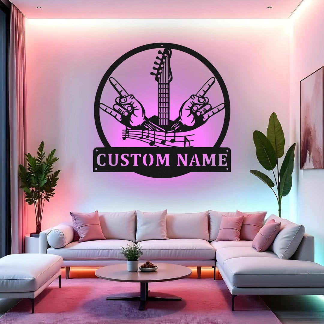 Custom Rock and Roll Sign LED Metal Wall Art, Personalized Music Decor ...