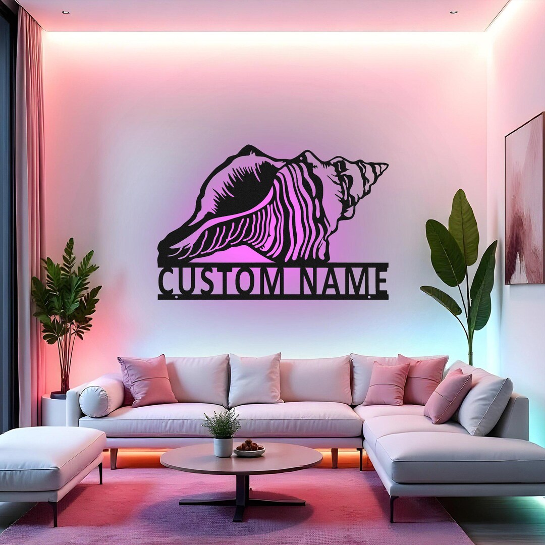 Custom Seashell Sign LED Metal Wall Art, Personalized Beach House Decor ...