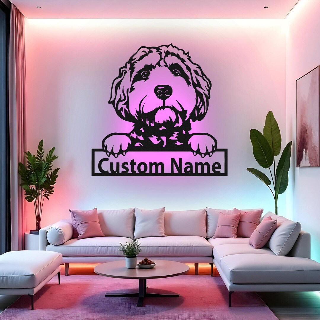 Custom Goldendoodle Sign LED Metal Wall Art, Personalized Dog Name ...
