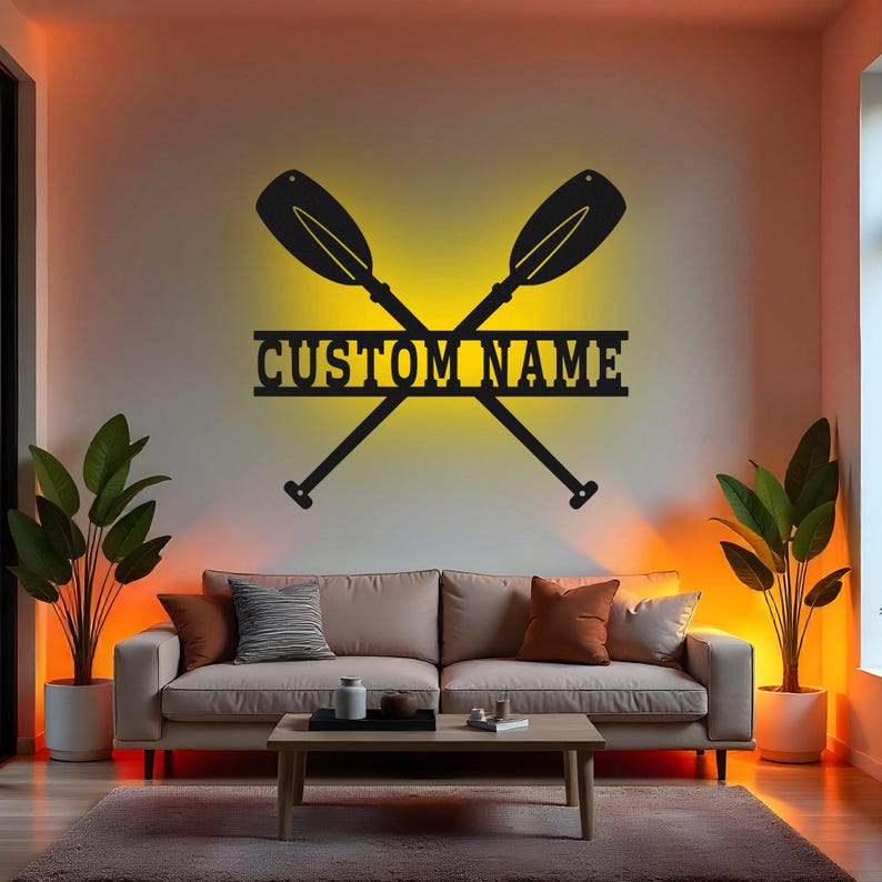 Custom Canoe LED Metal Wall Art, Personalized Canoeing Decor, Paddle ...