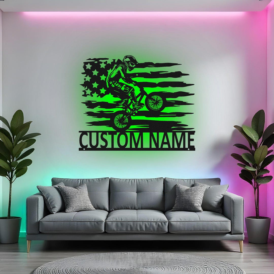 Custom Bicycle Racing Sign LED Metal Wall Art, Personalized BMX Rider ...