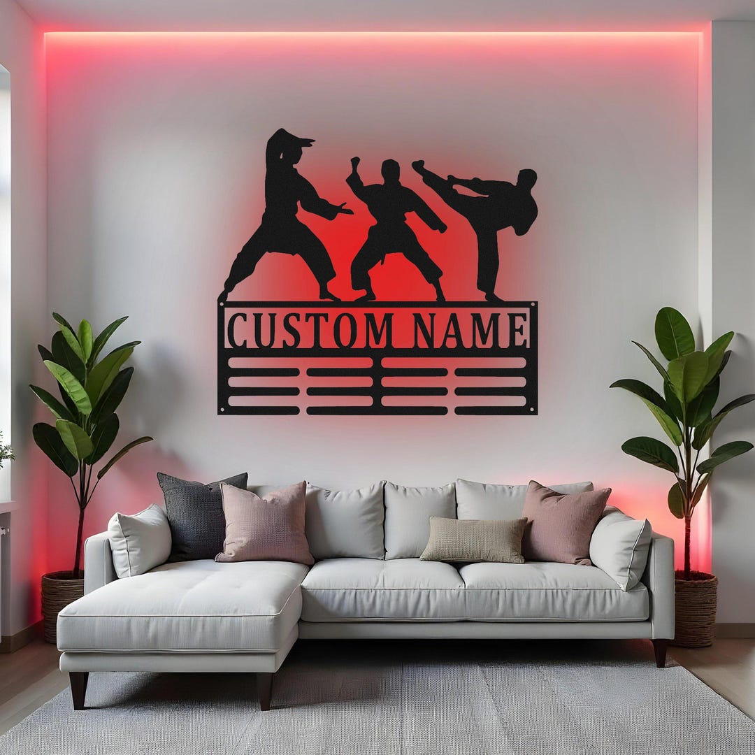 Custom Karate Sign LED Metal Wall Art, Personalized Medal Holder ...