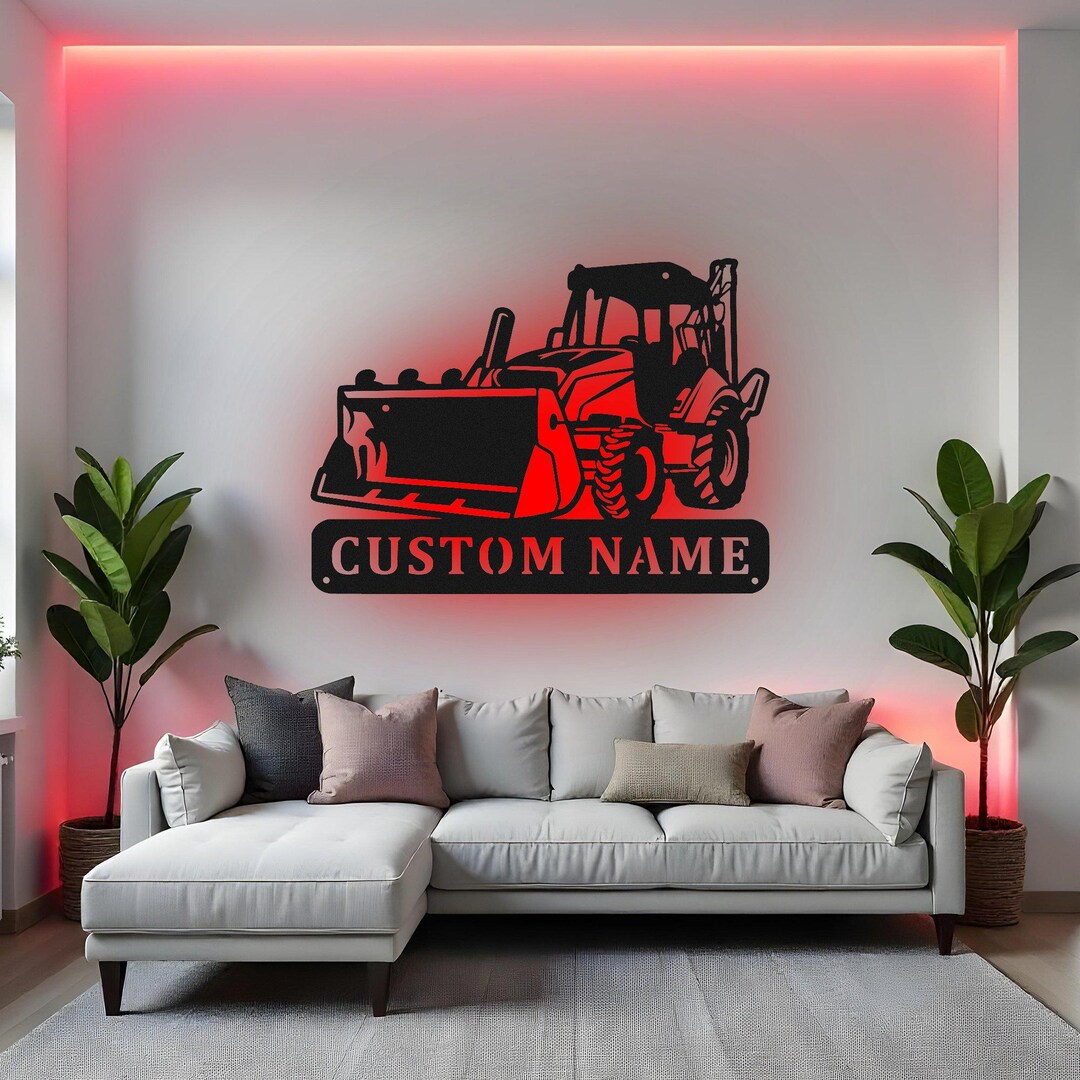 Custom Backhoe Truck Sign LED Metal Wall Art, Personalized Construction ...