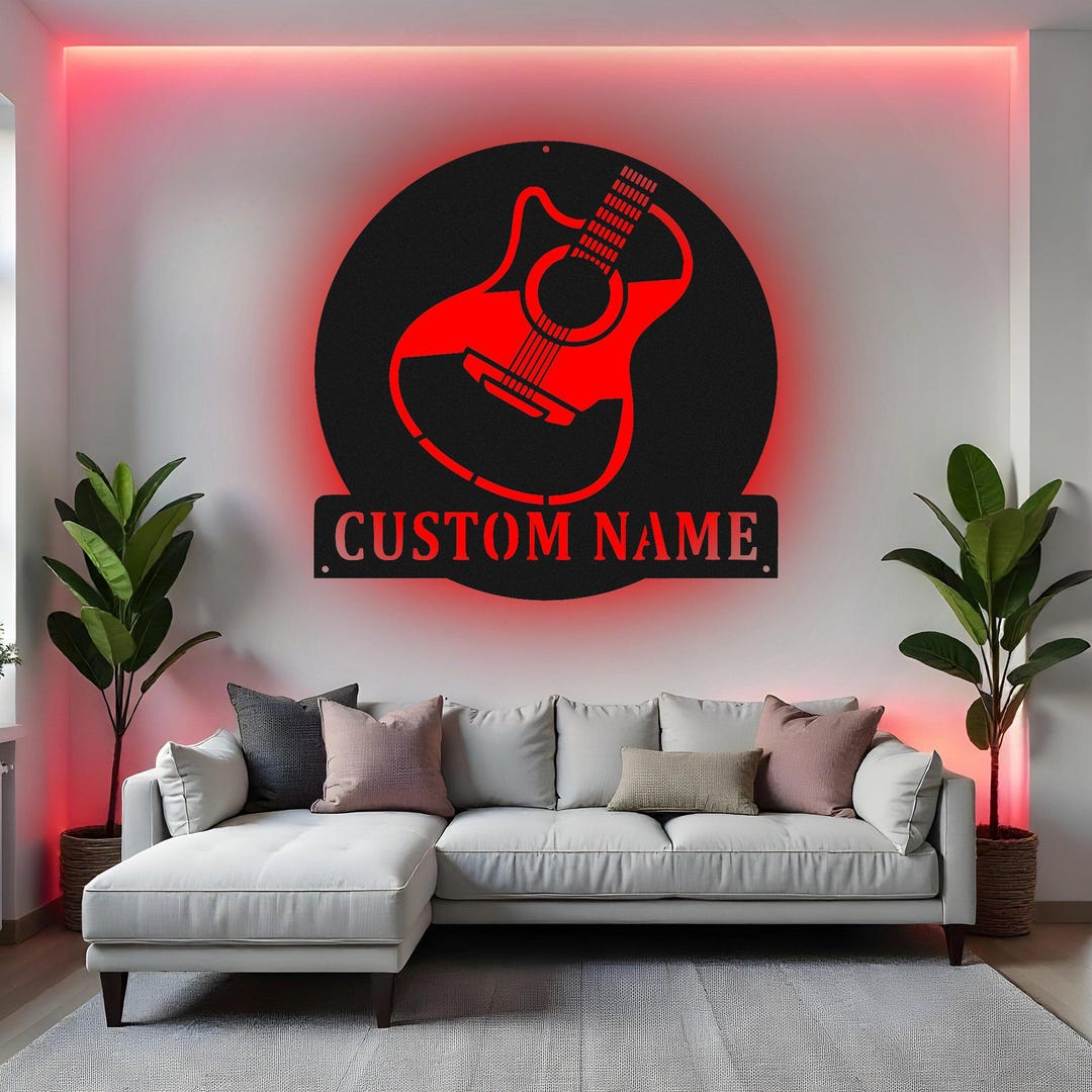 Custom Guitar Sign LED Metal Wall Art, Personalized Guitarist Decor ...