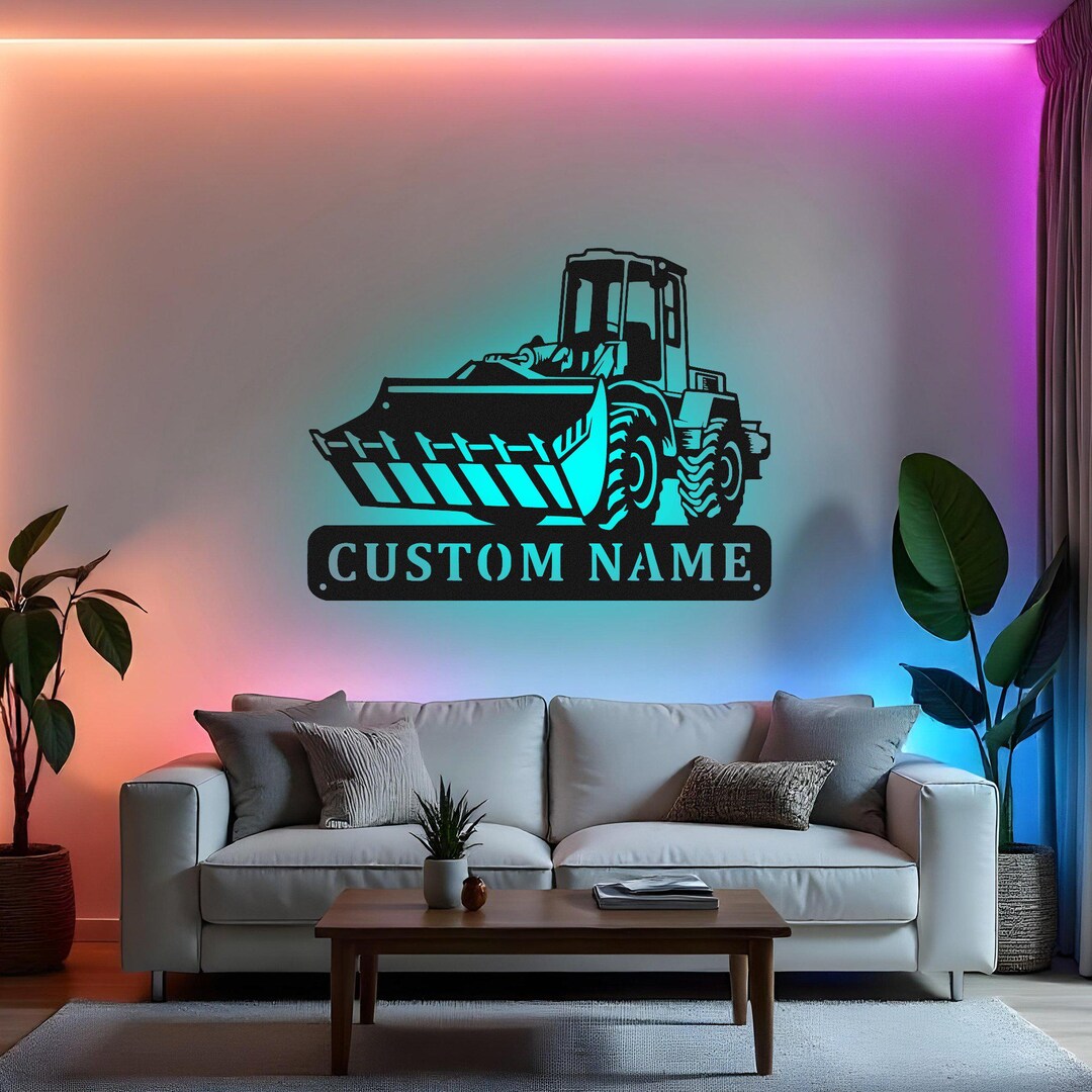 Custom Backhoe Truck Sign LED Metal Wall Art, Personalized Construction ...