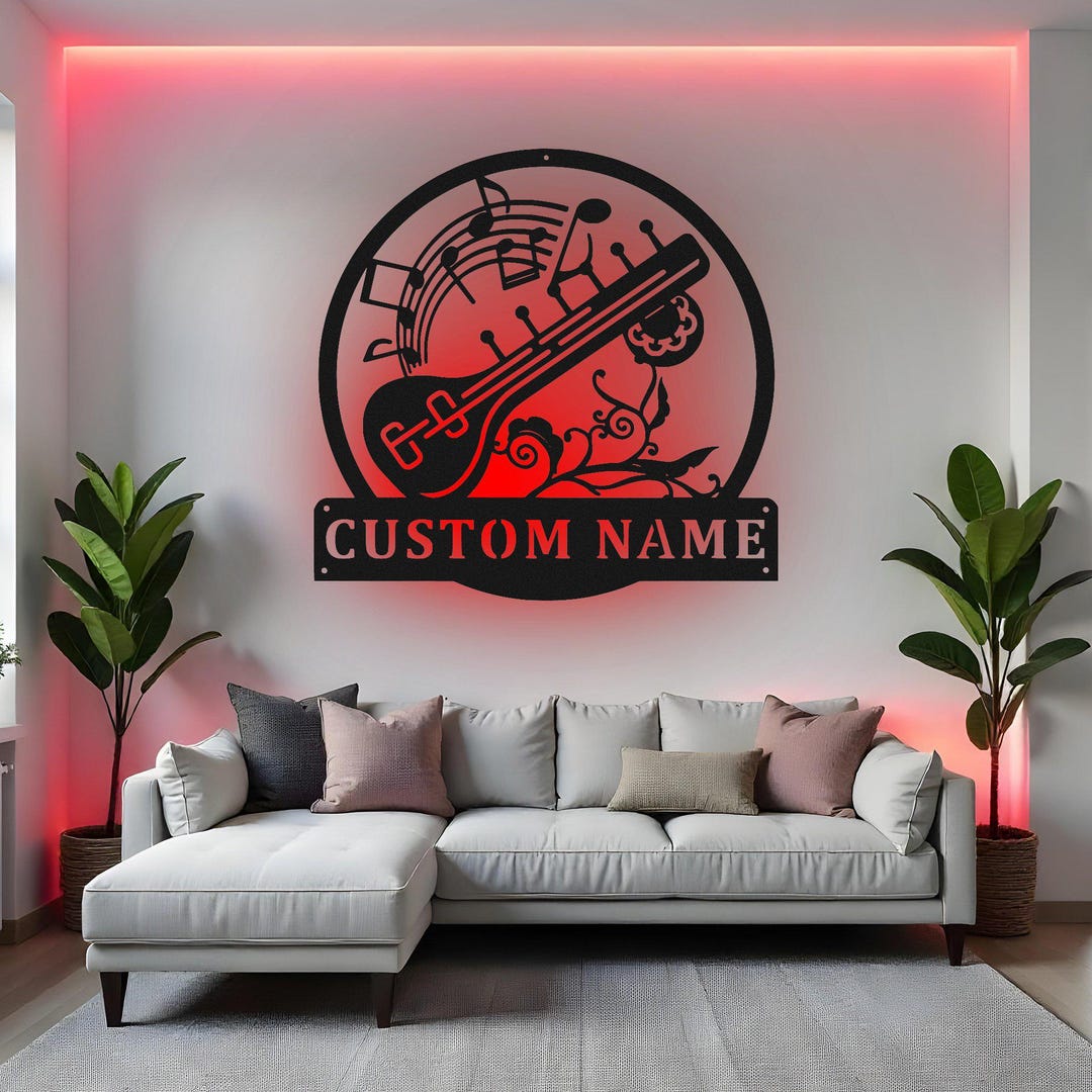 Custom Sitar Sign LED Metal Wall Art, Personalized Musician Gift ...