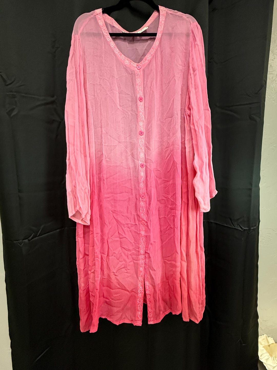 Vintage Sheer Mesh Moo Moo Gown | Pink Floral Embroidery (size M/L) - Etsy