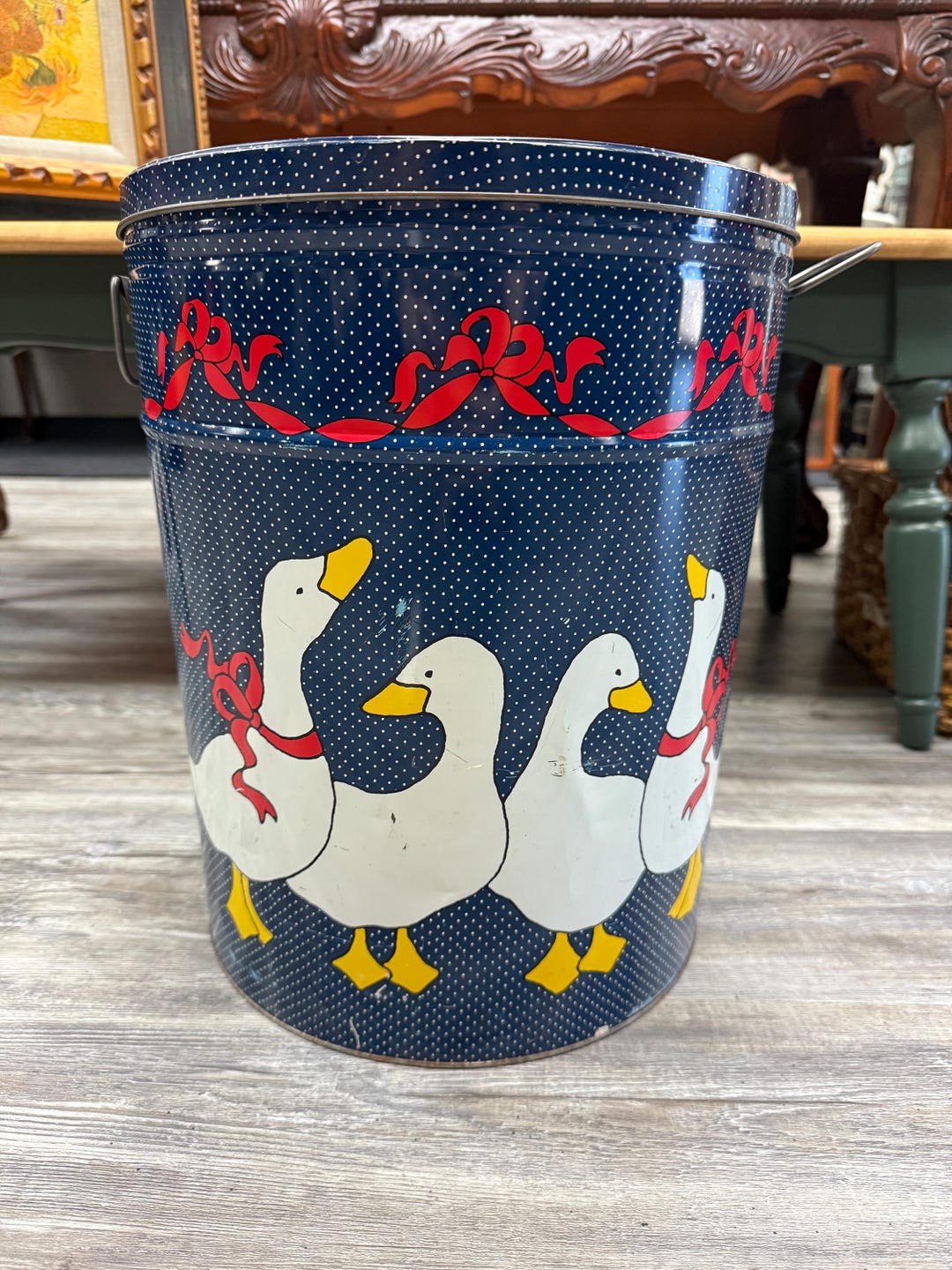 Vintage Balto Tin Can 11" Blue With Goose Geese Red Ribbon - Etsy