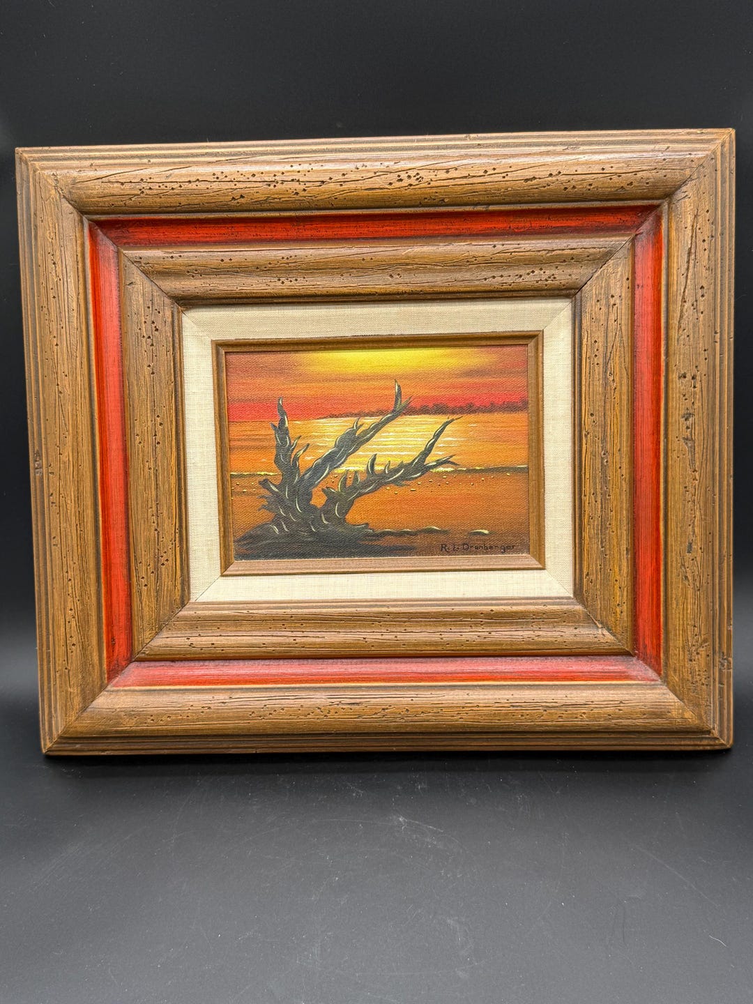 Vintage Sunset Beach Oil Painting: Signed Landscape Art by R.L ...