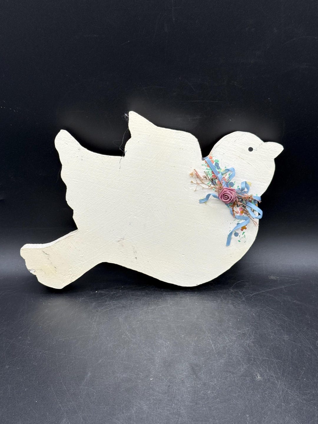 Chunky Wood Shape (dove) With Blue Bow and Pink Flower Cottagecore ...