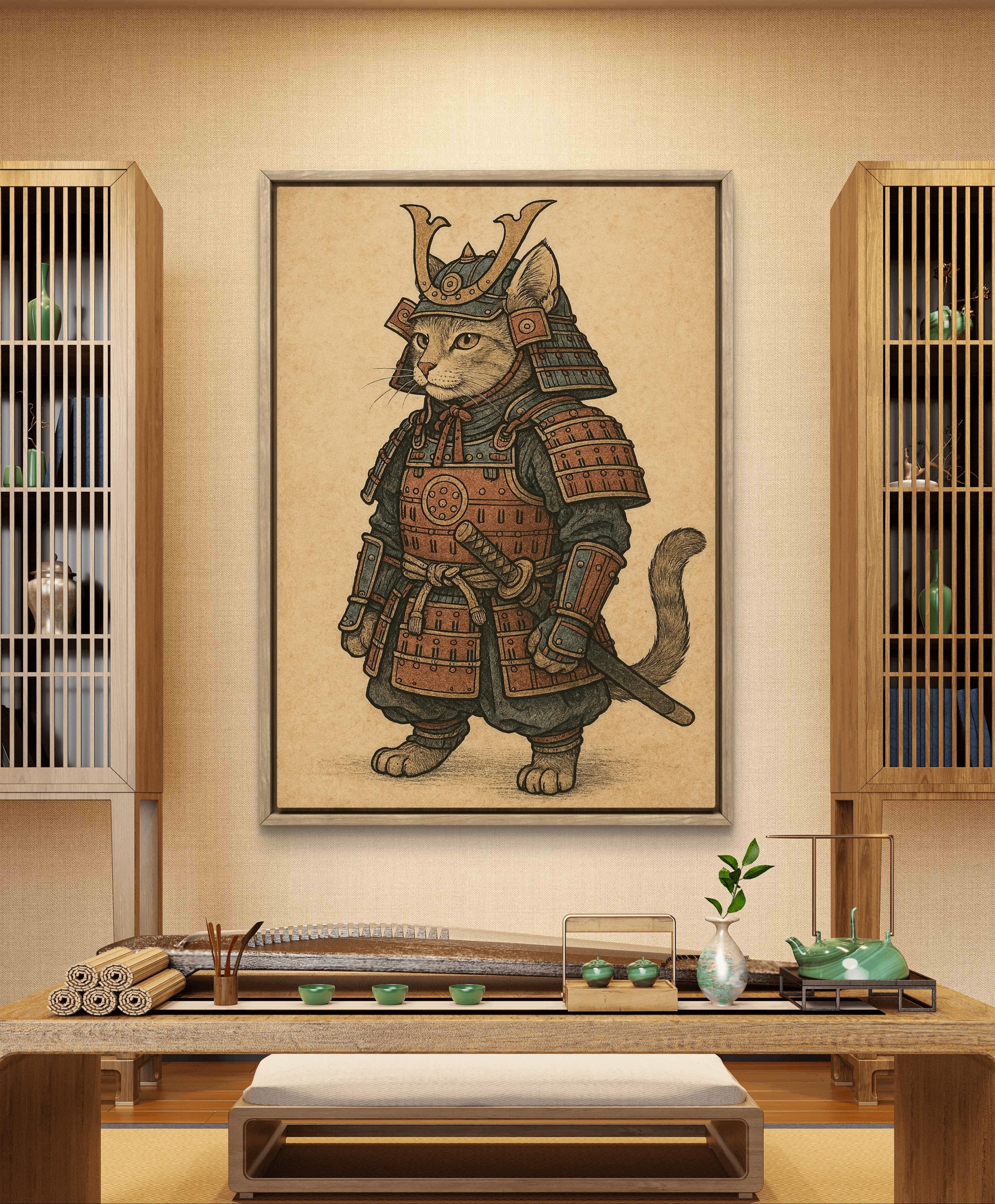 Samurai Cat Art Print: Japanese Warrior Decor - Etsy