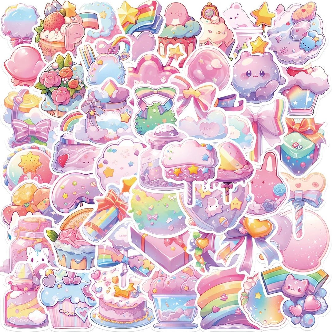 Kawaii Pastel Stickers Set | Cute Dreamy Clouds and Sweets | Waterproof ...