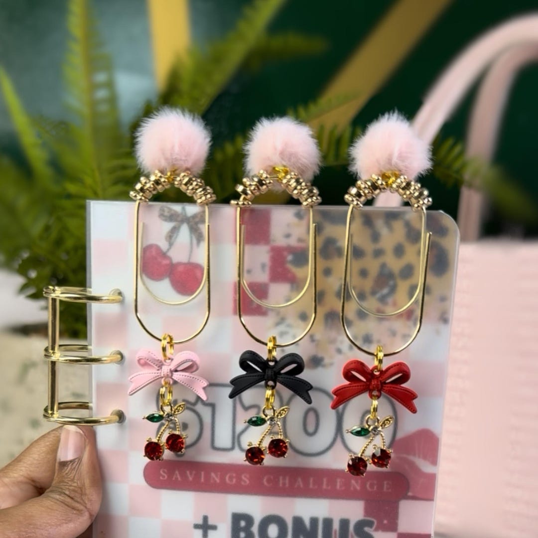 Gold Jumbo Pom Pom Paper Clip, Budget Binder Charm, Bow Paper Clip ...