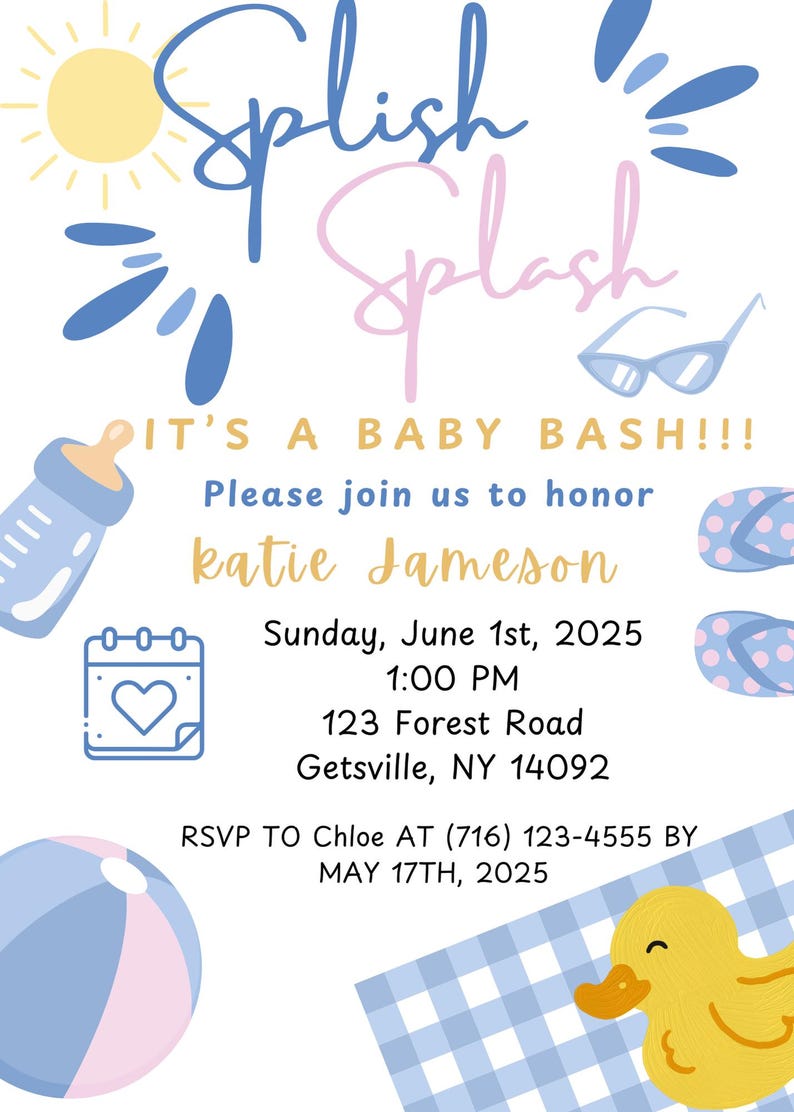 Baby Shower/baby Sprinkle Splish Splash Pool Theme Invitations - Etsy