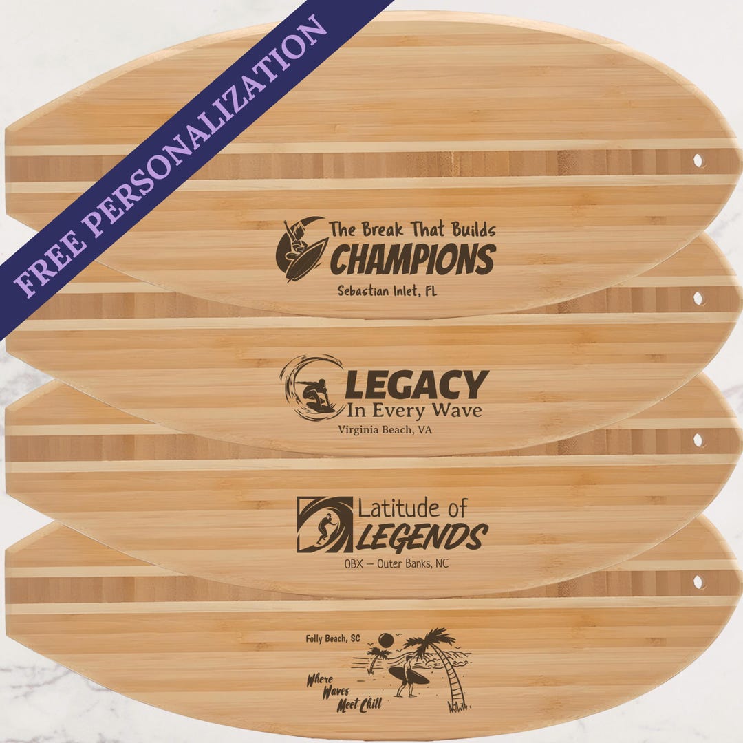 Custom Beach Cutting Board Bamboo Surfboard Kitchen Board for Surfer ...