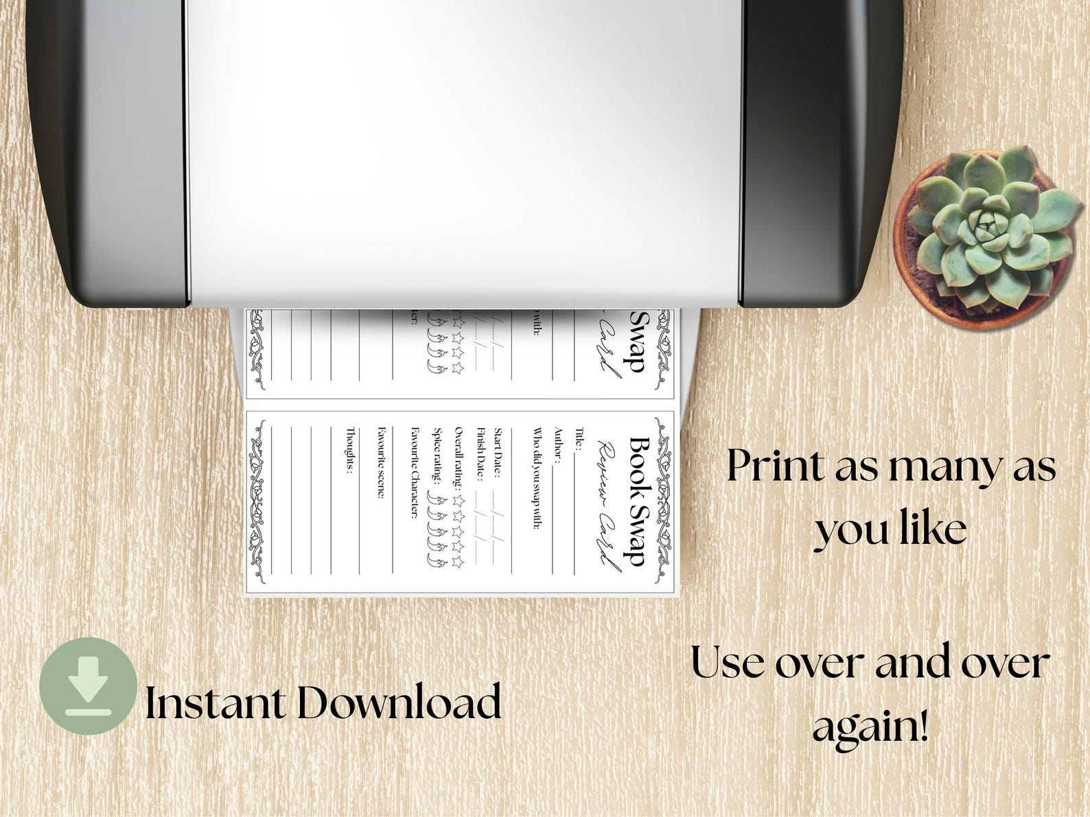 Printable Book Swap Review Card: Bookmark for Book Club (PDF Download ...