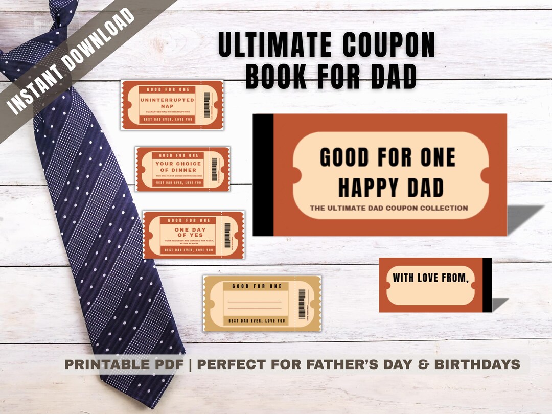 Dad's Printable Coupon Book Digital Instant Download for Father's Day ...