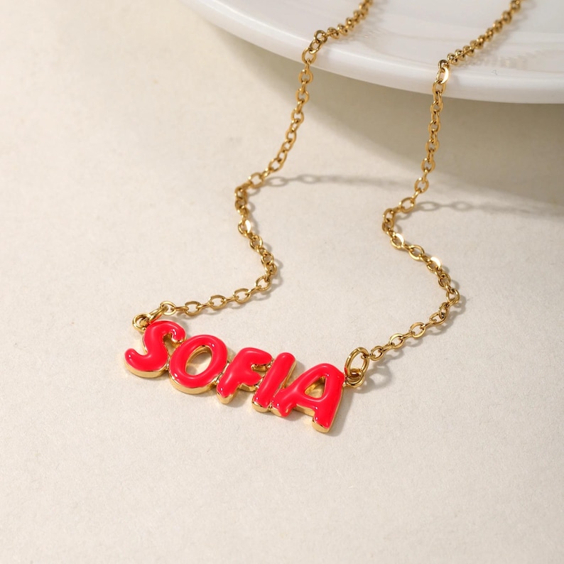 Dopamine Custom Enamel Bubble Letter Necklace Happy Necklace Colorful Custom Bubble Letter Name ...