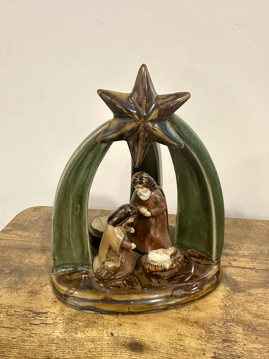 Vintage Glazed Ceramic Nativity Scene Christmas Decor W/tea Light ...