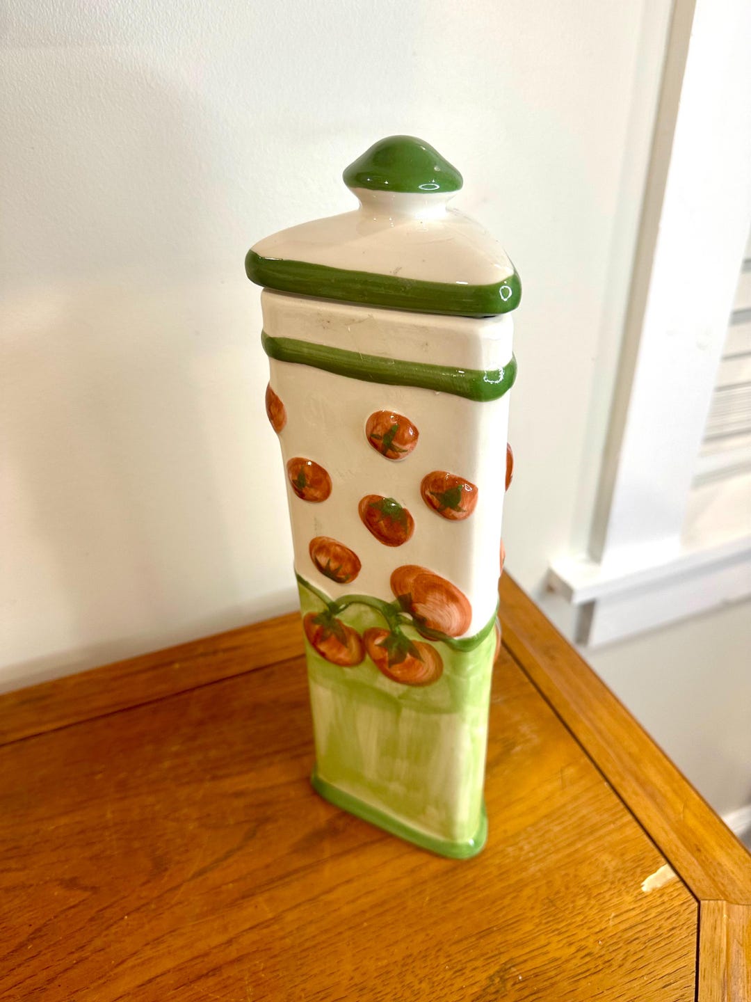 Vintage Pasta Spaghetti Jar Canister Glazed Pottery Tomato Vine ...