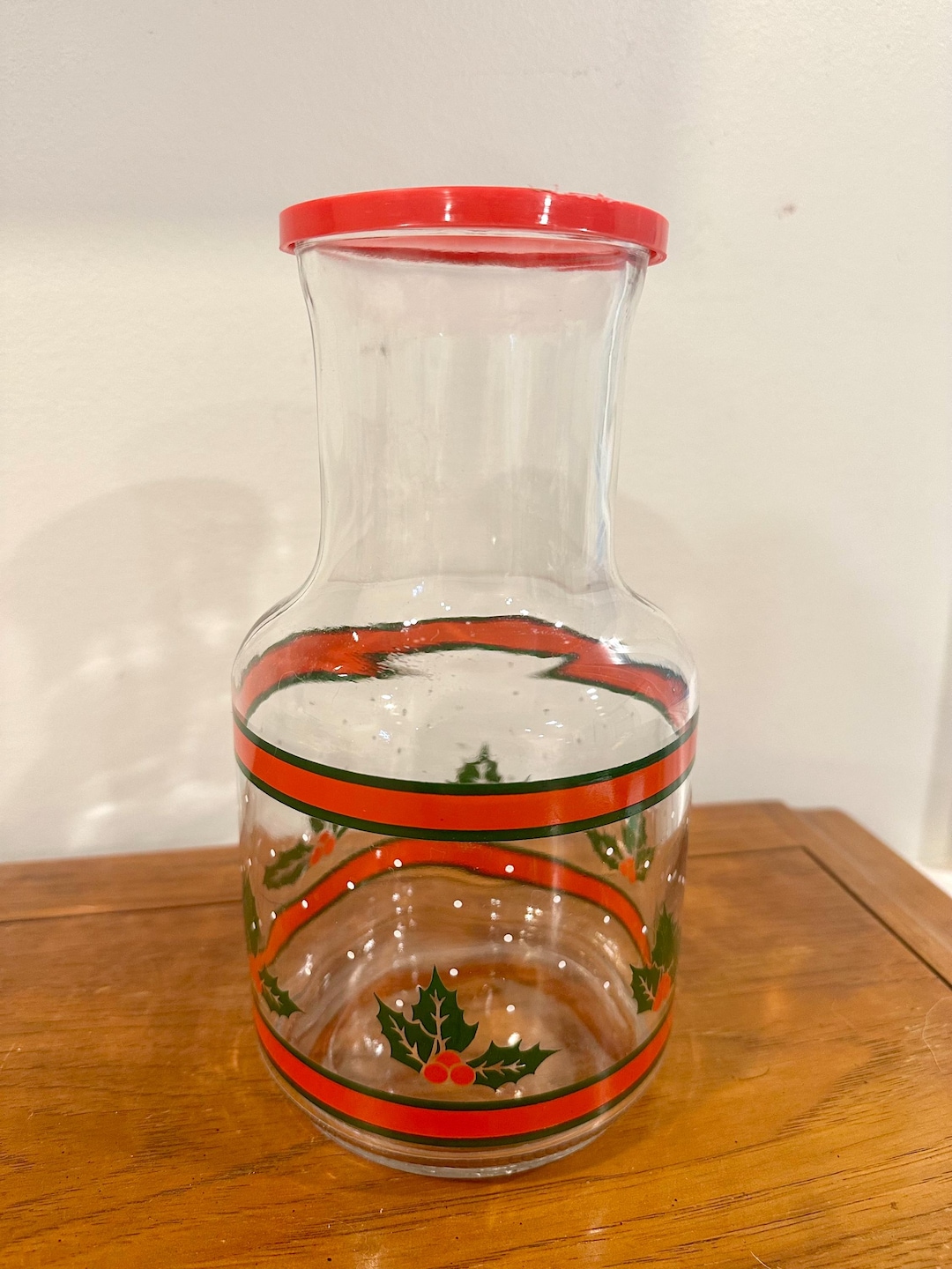Vintage Christmas/holly Juice Carafe/pitcher, Glass - Etsy
