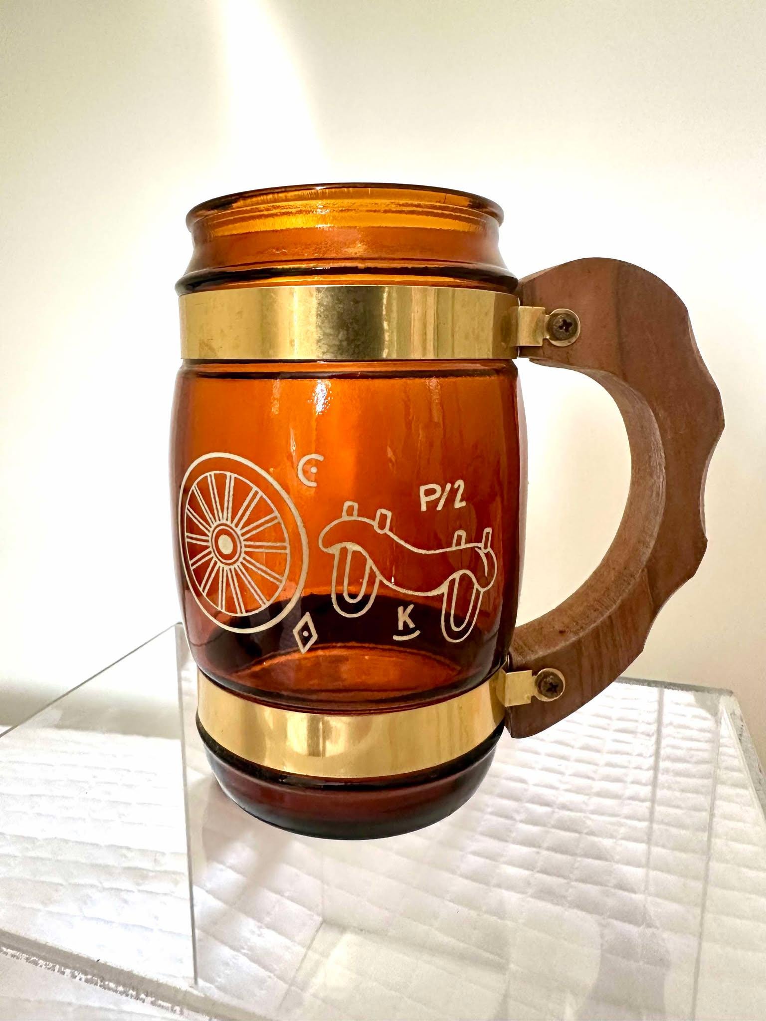 Vintage Siesta Ware Amber Glass Cowboy Mugs With Wood Handles, Set of 6 ...