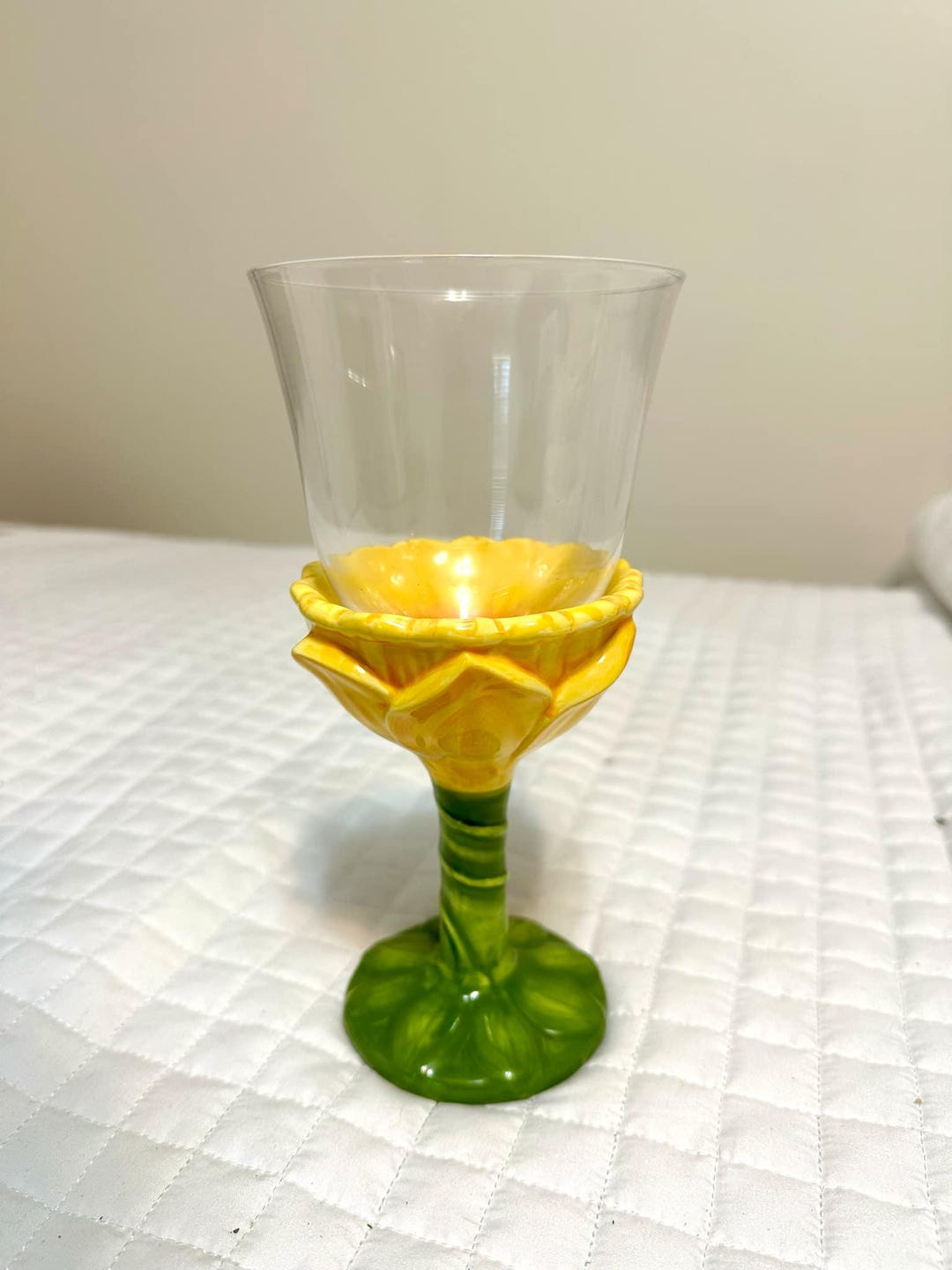 222 Fifth Daffodil Goblet Drinking Glass Yellow Flower Wine Glass - Etsy