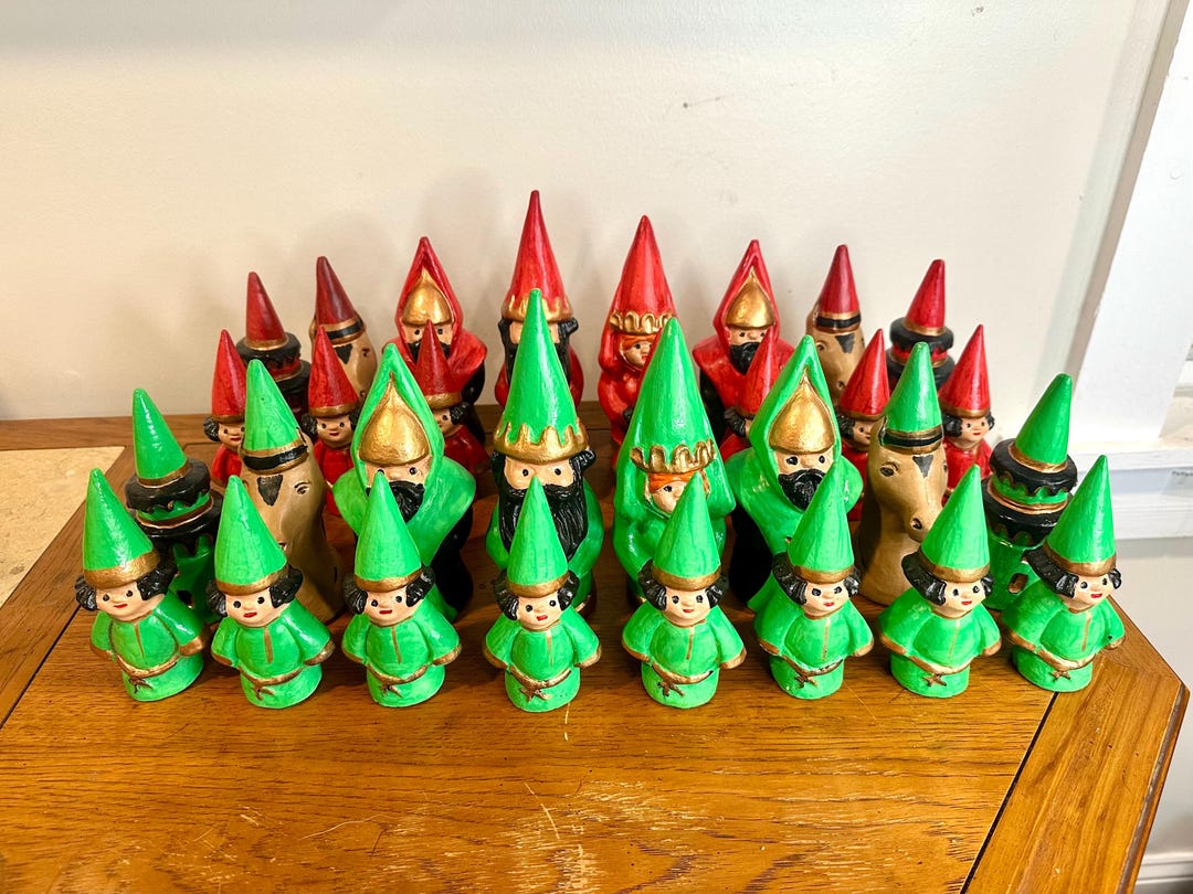 Hand Painted Folk Art Style Chess Board Pieces Complete Set - Etsy