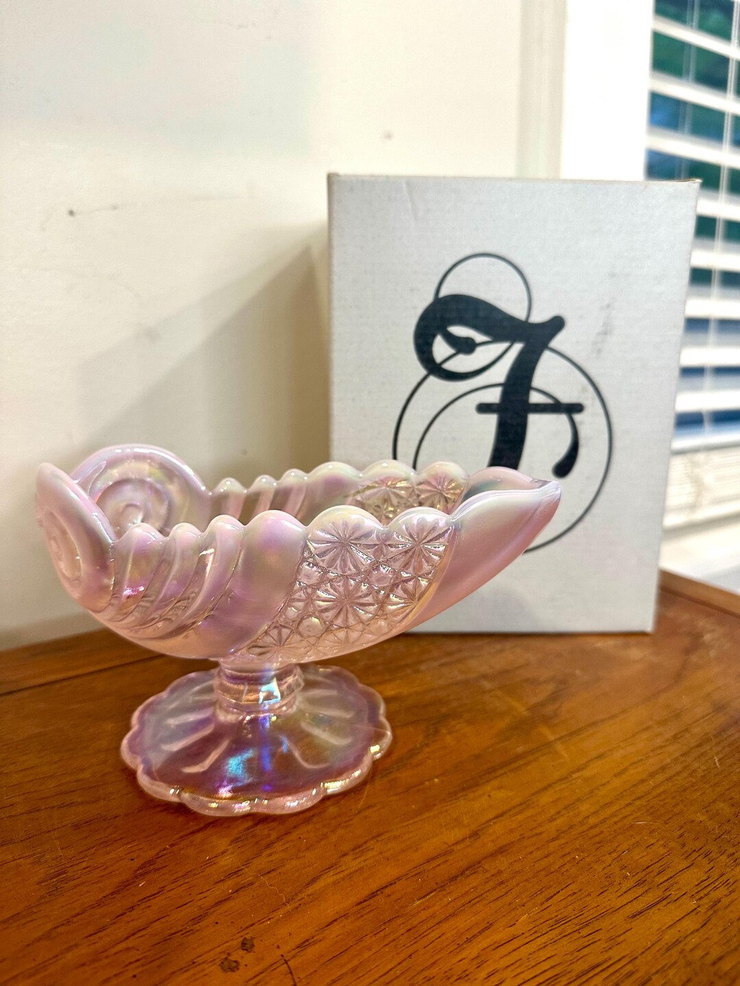 Vintage Fenton Shell Compote, Candy Dish, Trinket Dish, Iridescent Pink ...