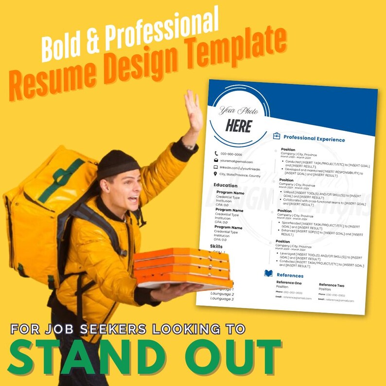 Bold Professional Resume Design Template - Etsy