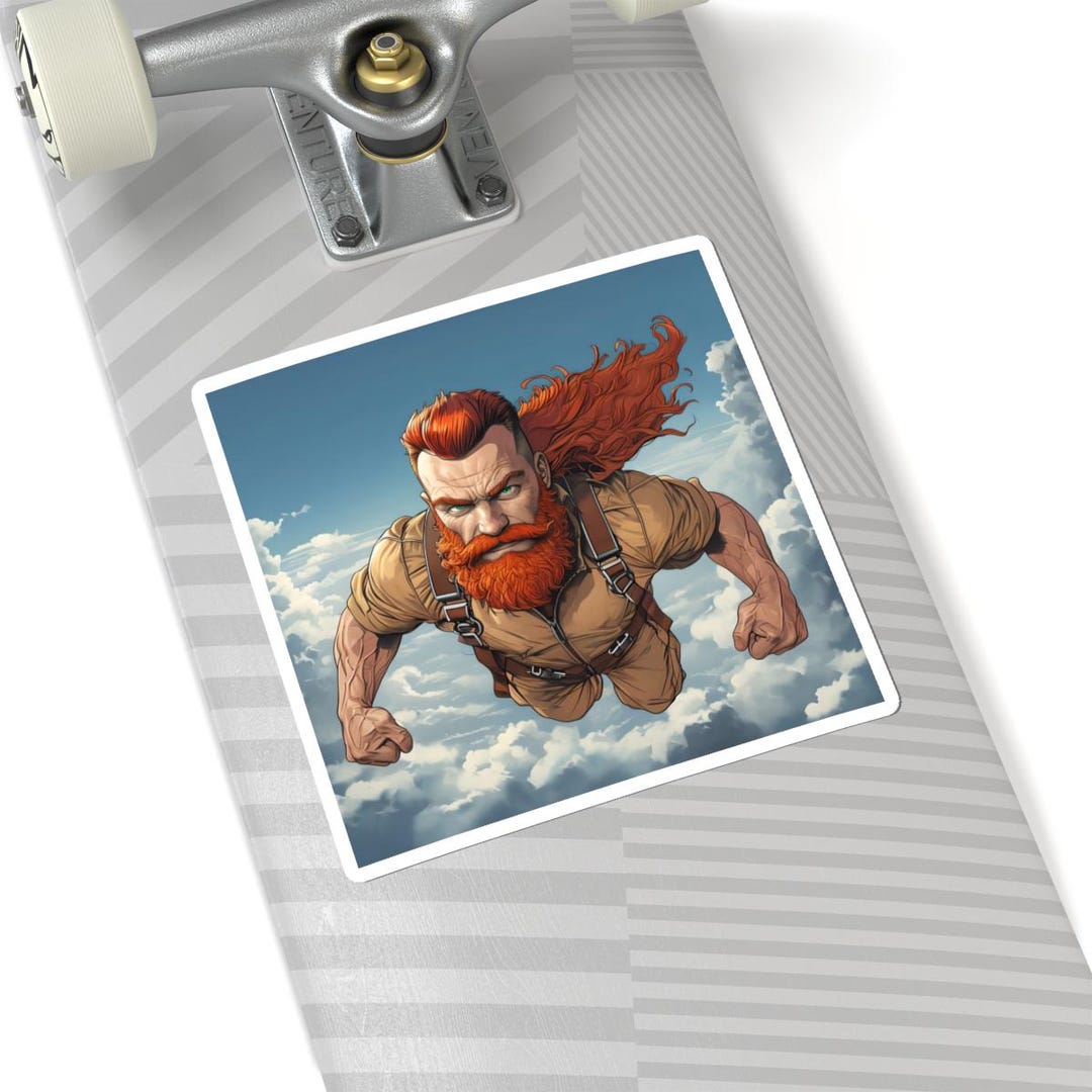 Skydiver Hero Bearded Muscle Man Stickers, Adventure Lover Gift ...