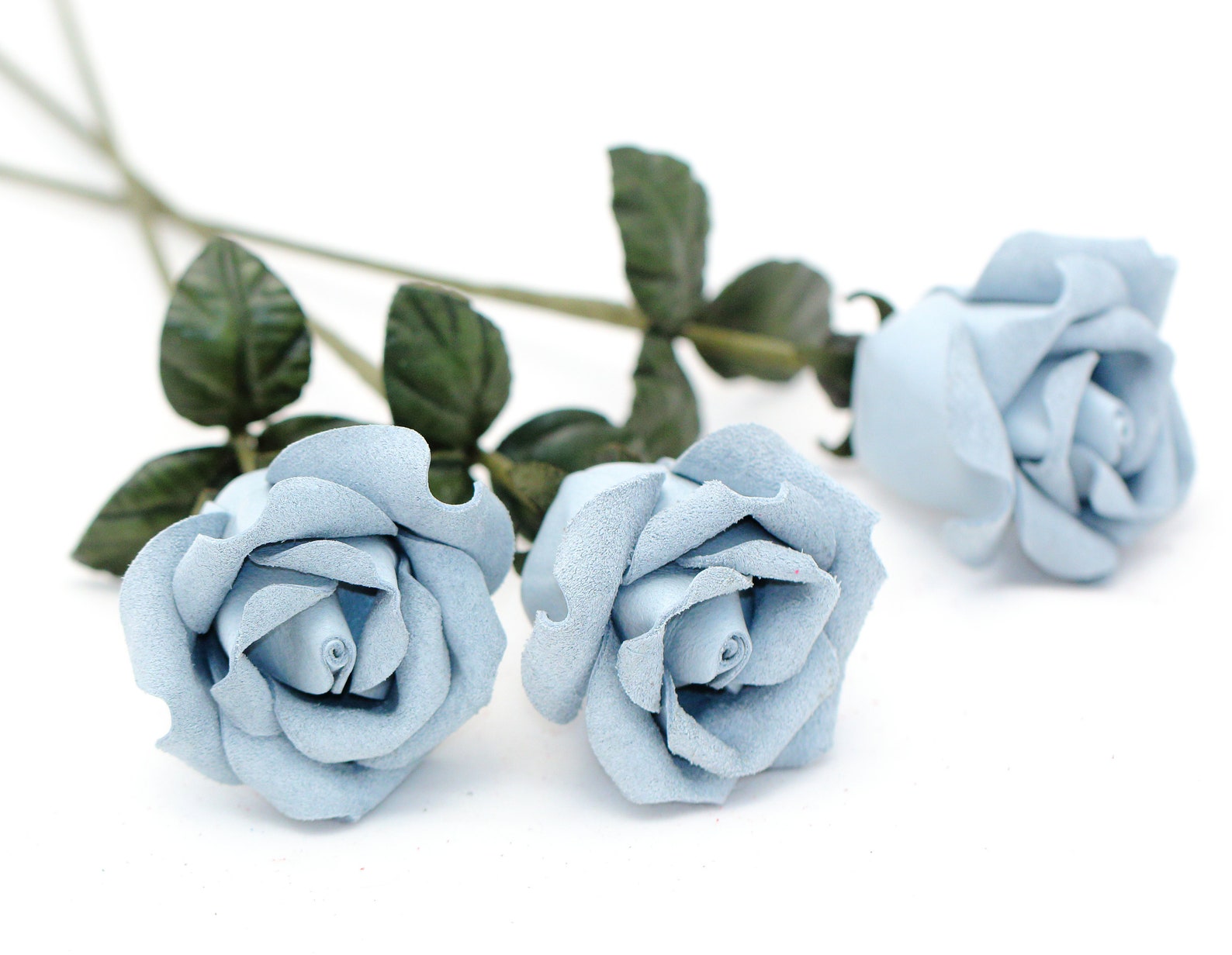 3rd Anniversary Gift Leather Rose Baby Blue Wedding Gift Long | Etsy