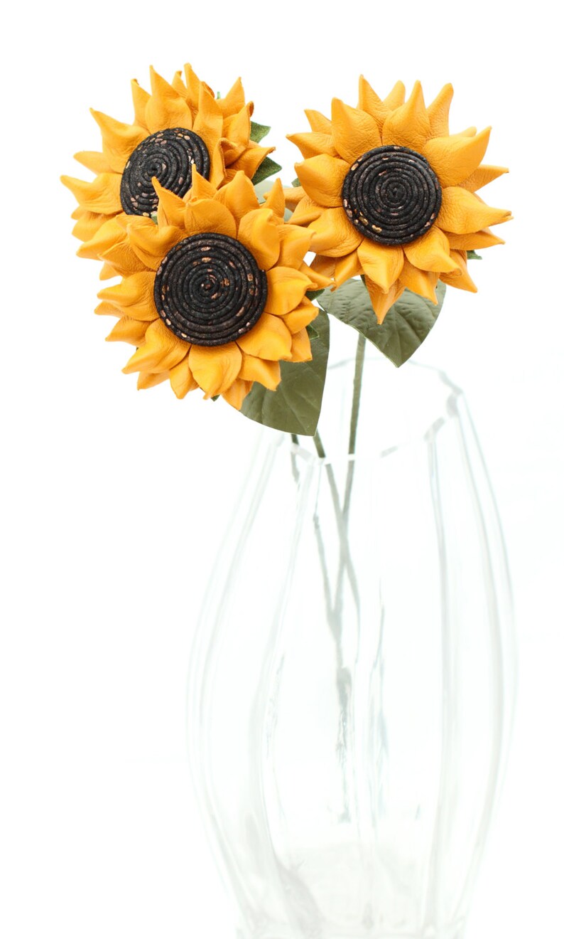 Leather Flower Yellow Leather Sunflower Third Anniversary Long | Etsy