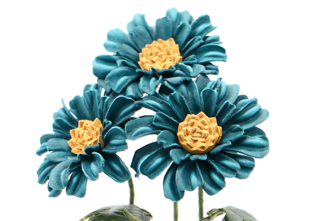 Leather Daisy Gerbera Teal Blue Leather Flower Third Wedding ...