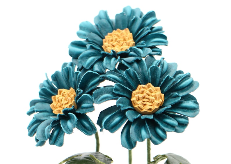 Leather Daisy Gerbera Teal Blue Leather Flower Third Wedding ...