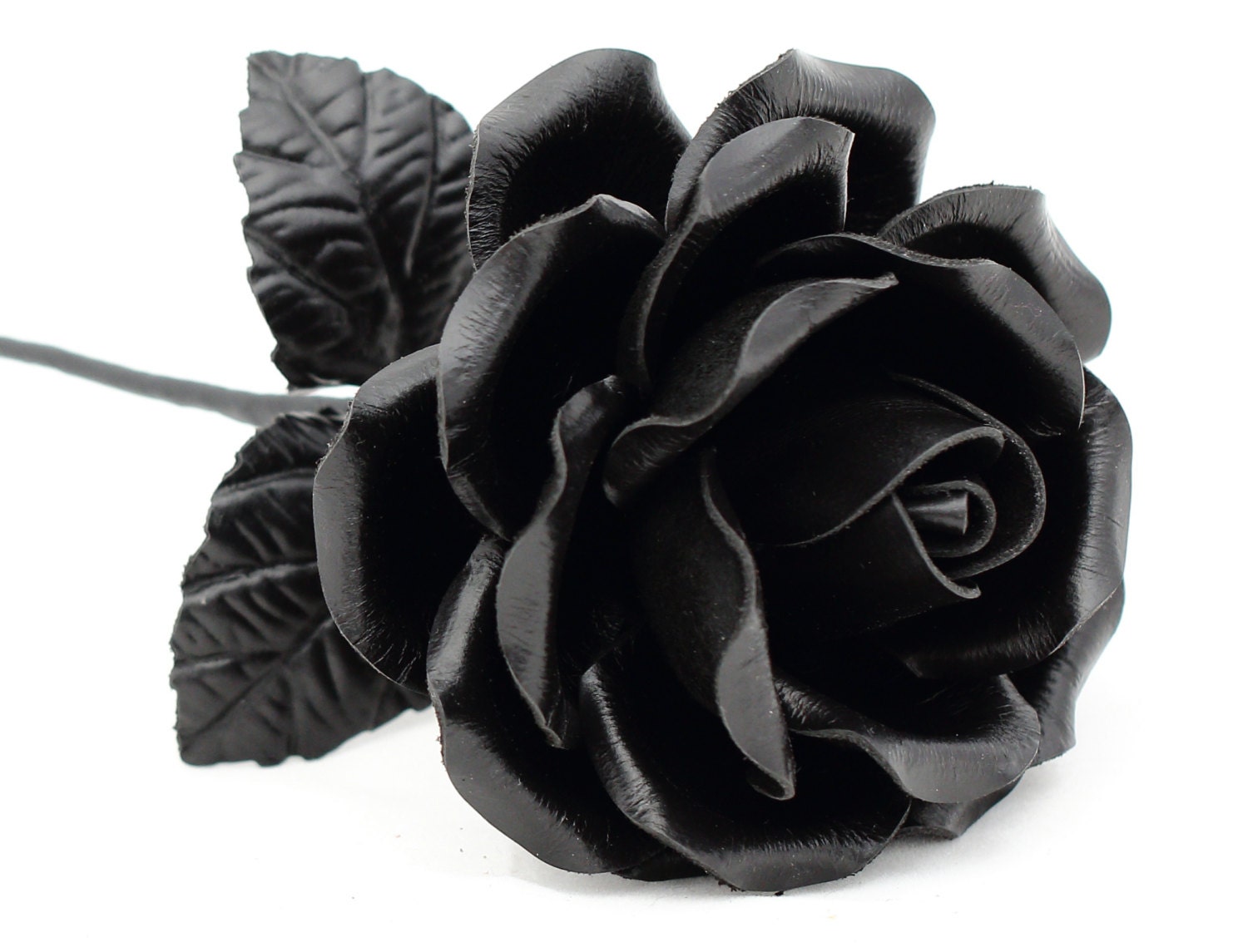 Black Leather Rose Large Wedding/ 3rd Anniversary Gift Long | Etsy