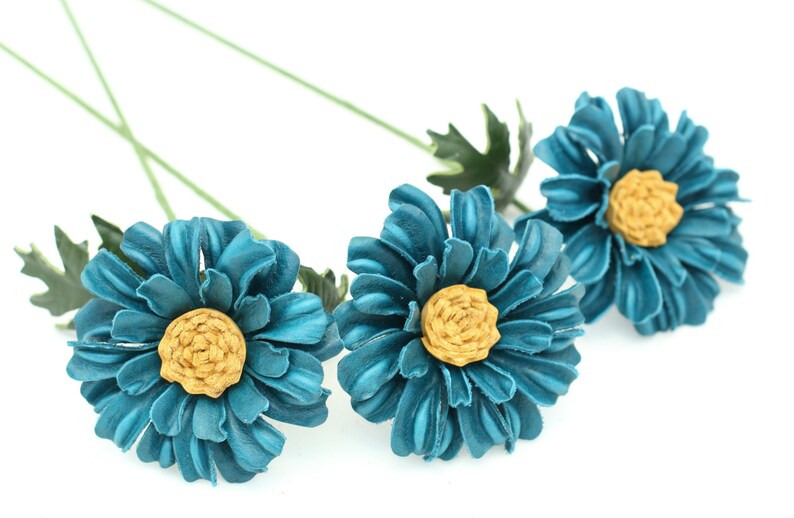 Leather Daisy Gerbera Teal Blue Leather Flower Third Wedding ...