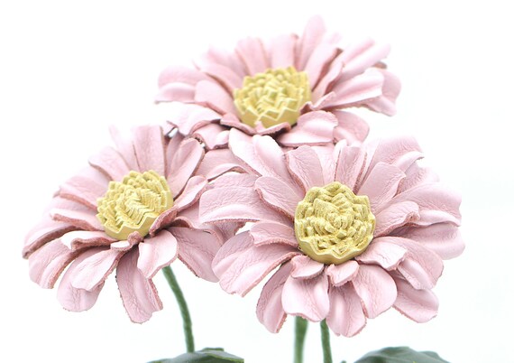 Leather Flower Dasies Pastel Pink Leather Daisy Gerbera | Etsy