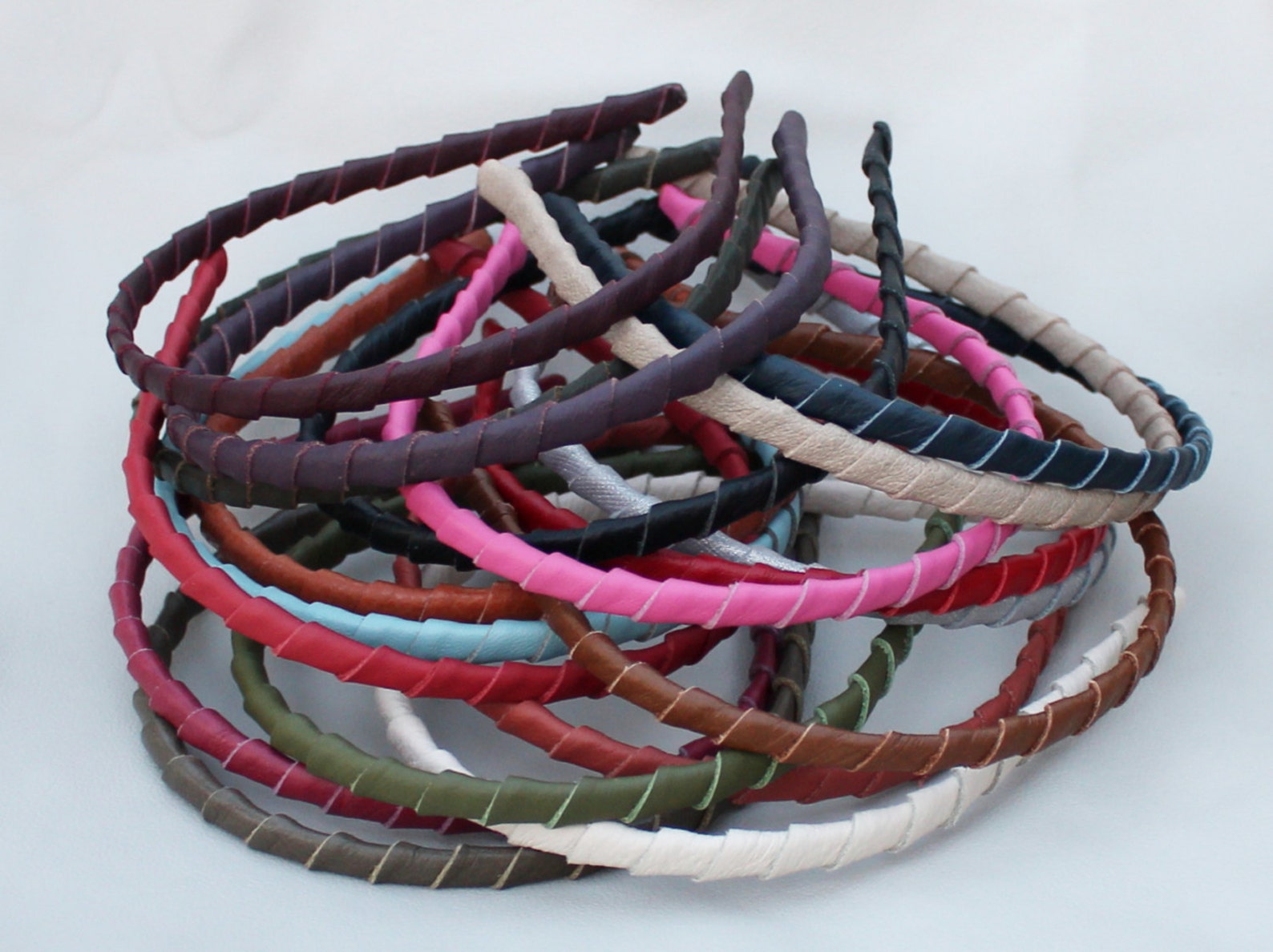 Leather Wrapped Metal Headband, Red, Green, Blue, Orange, Brown, Cream ...