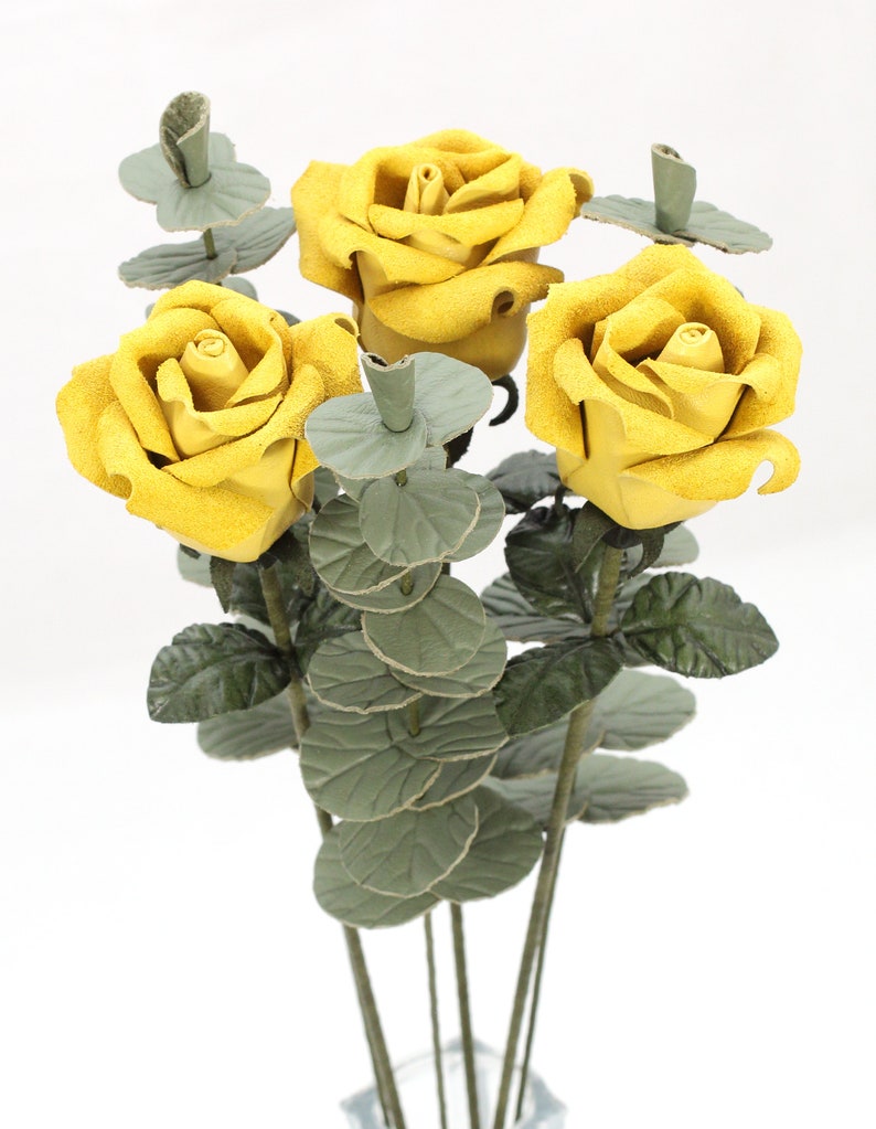 Leather Rose Lemon Yellow Leather Flower Third Anniversary | Etsy