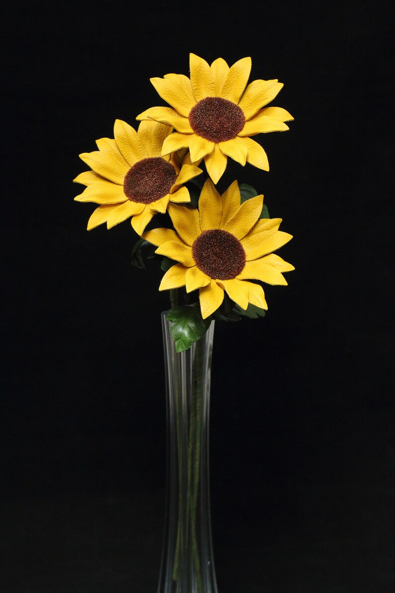 Leather Flower Yellow Leather Sunflower Third Anniversary Long - Etsy