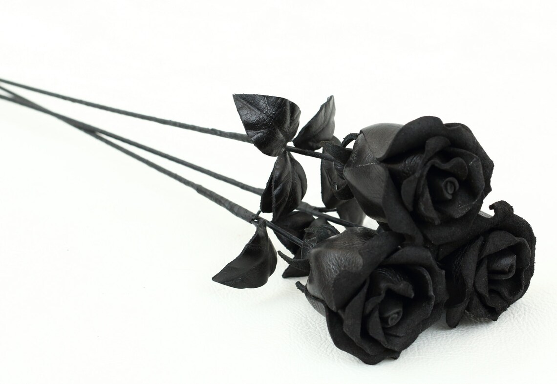 Leather Rose Black Leather Flower Third Anniversary Wedding Gift Long ...